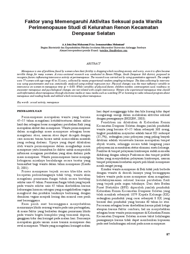 3856 ID Faktor Yang Memengaruhi Aktivitas Seksual Pada Wanita Perimenopause Studi Di Kel | PDF