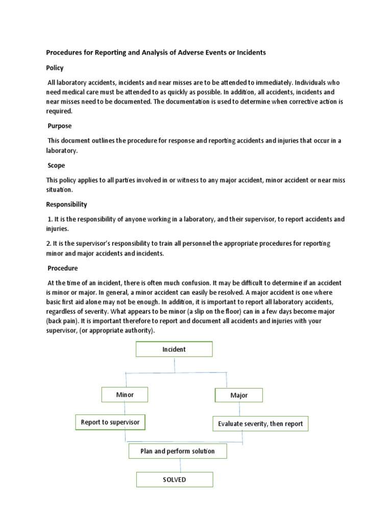 Procedures For Reporting and Analysis of Adverse Events or Incidents | PDF