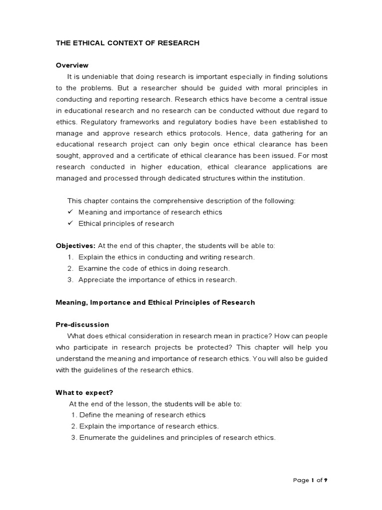 The Ethical Context of Research | PDF | Experiment | Morality