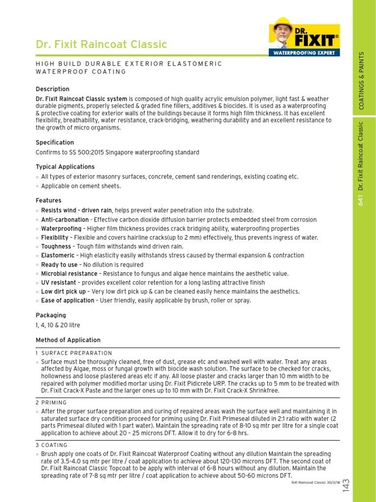 Dr. Fixit Raincoat Classic Overview | PDF | Materials | Applied And ...