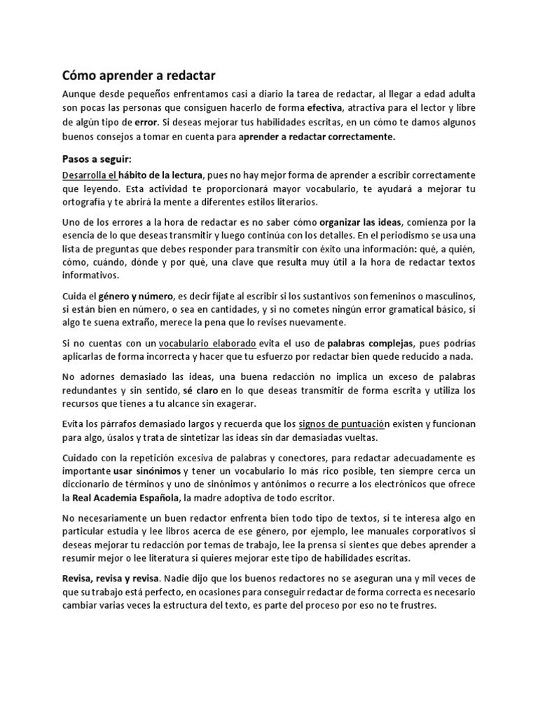 Cómo Aprender a Redactar | PDF | Diccionario | Lingüística