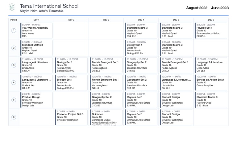 Timetable Sep 01 2022 | PDF