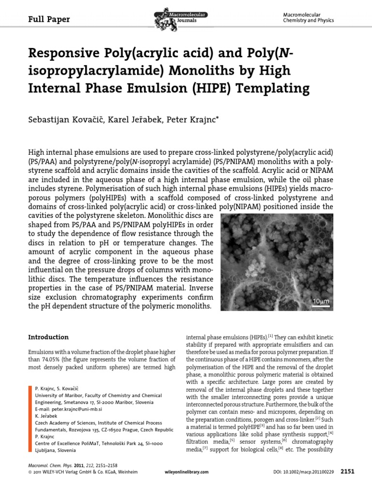 Responsive Poly (Acrylic Acid) and Poly (Nisopropylacrylamide ...
