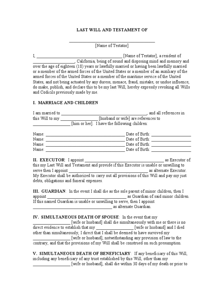 Last Will and Testament Form | PDF | Will And Testament | Witness