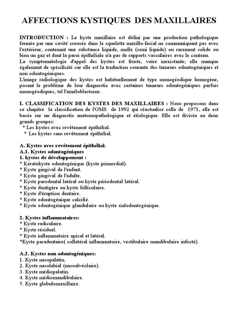 Affections Kystiques Des Maxillaires | PDF