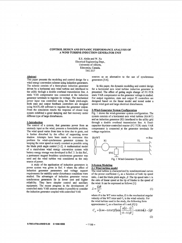 Control Design and Dynamic Performance Analysis of A Wind Turbin ... Control Design and Dynamic Performance Analysis of A Wind Turbin ...