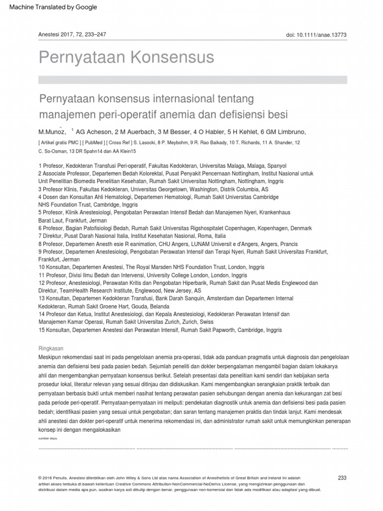 Anaesthesia - 2016 - Mu Oz - International Consensus Statement On The ...