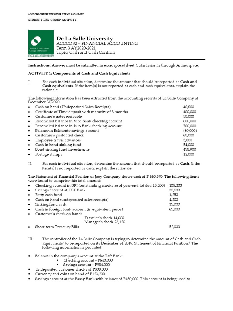 2 - Exercise 2 Cash and Cash Controls | PDF | Cheque | Banks