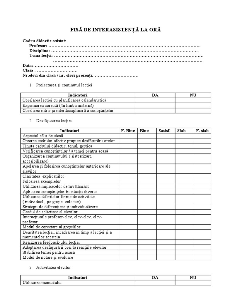 Fisa Asistenta La Ora | PDF