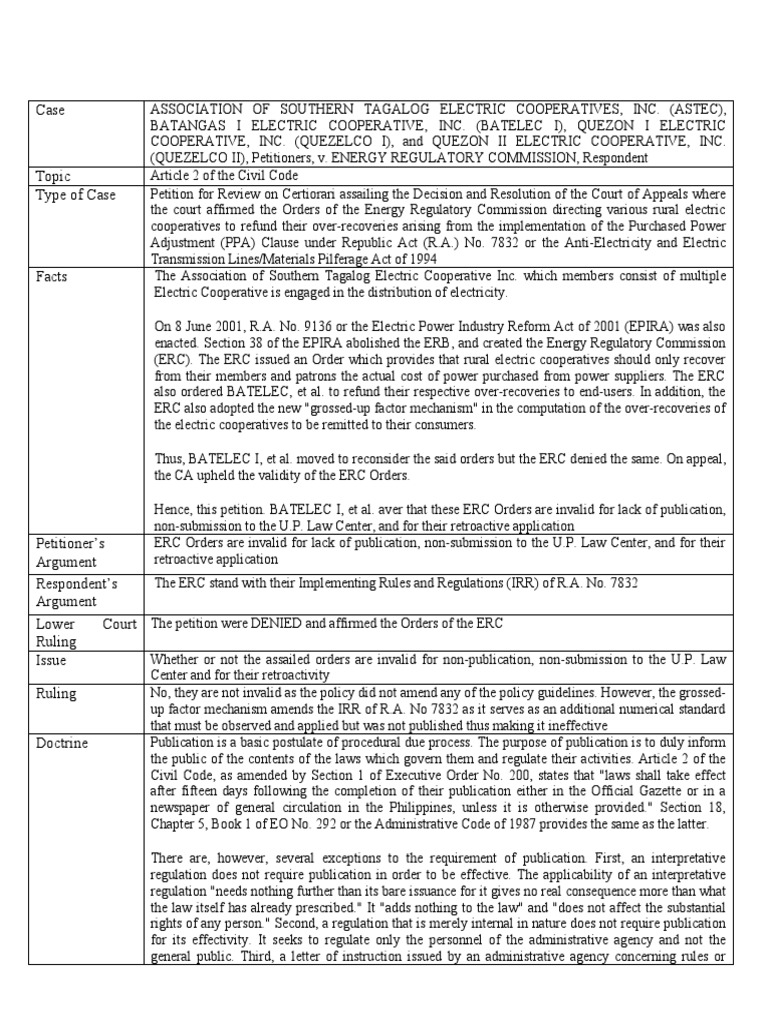 ASTEC vs. ERC: Electric Cooperatives Case | PDF | Finance & Money ...