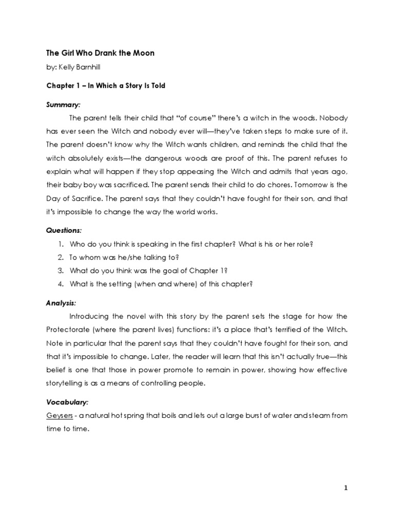 The Girl Who Drank The Moon Chapters 1 - 2 | PDF