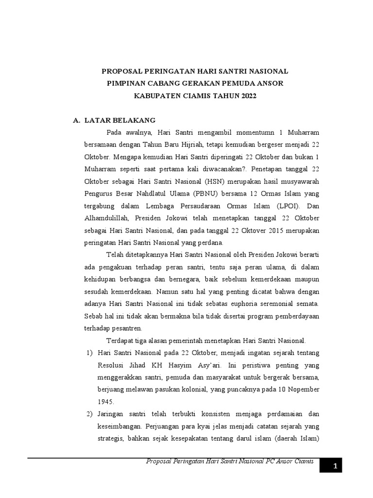 Proposal Peringatan Hari Santri Nasional | PDF | Perjalanan