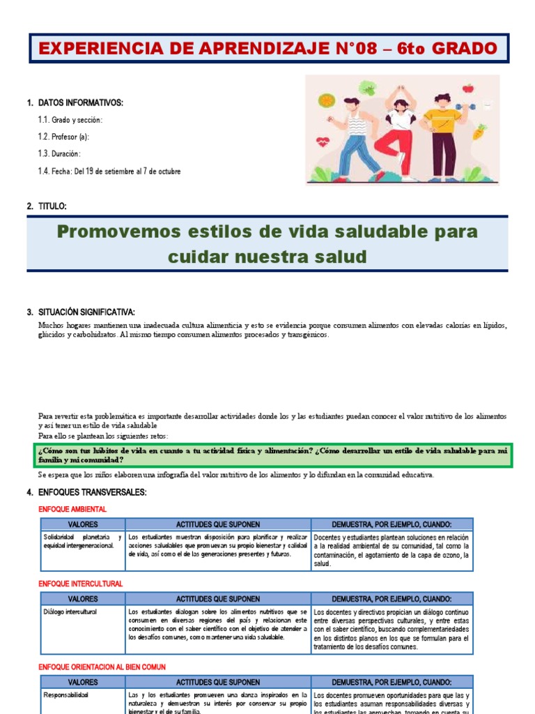 Estilos de Vida Saludable en 6to Grado | PDF | Números | Decimal