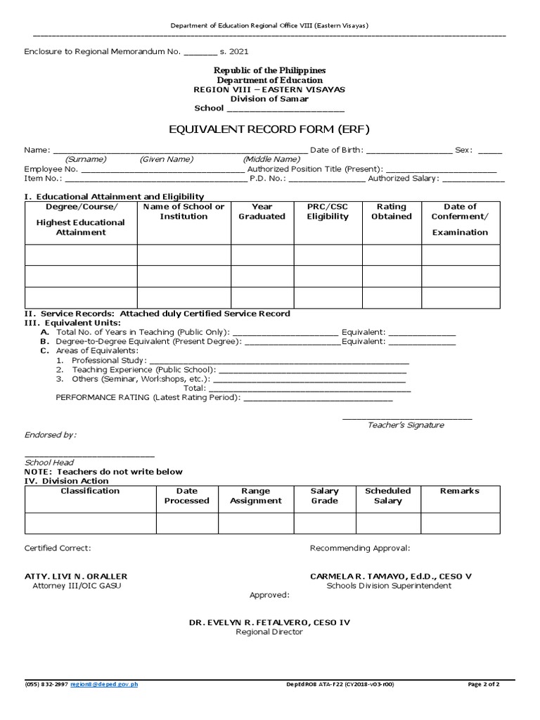 ERF-Form Samar Division | PDF