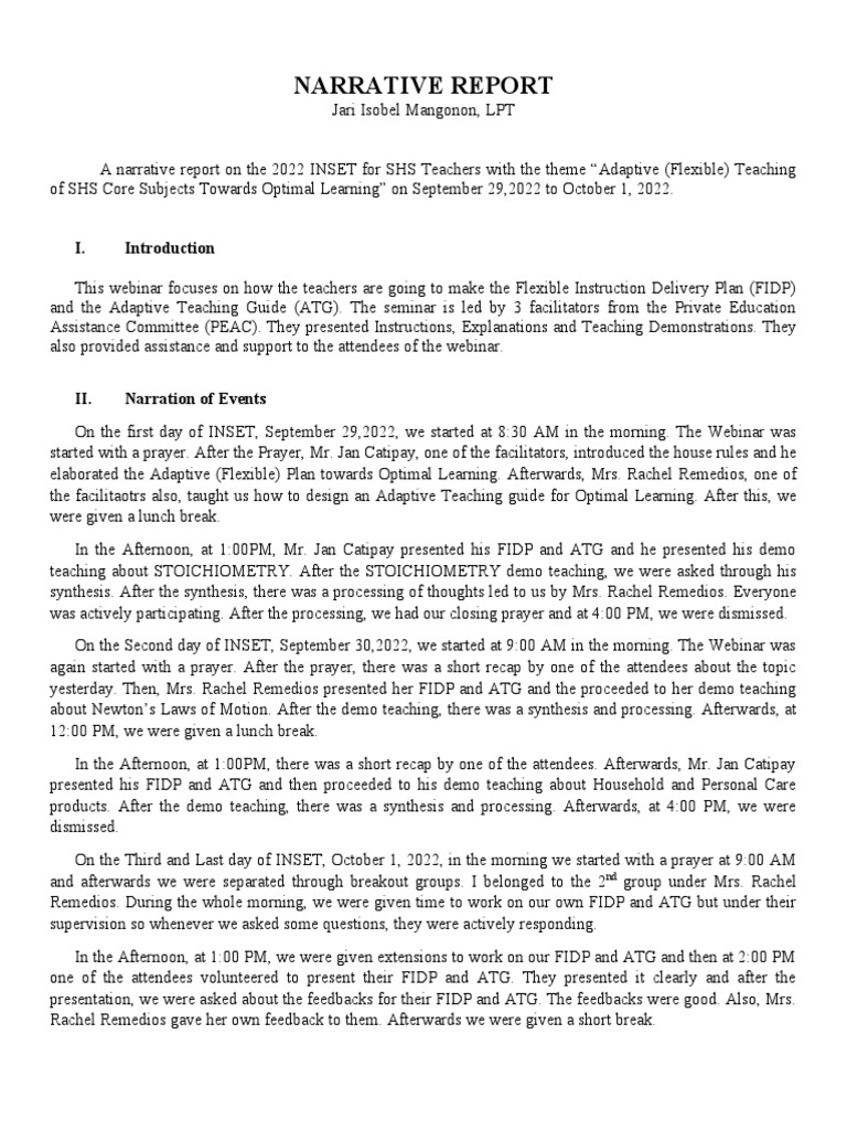 Narrative Report | PDF