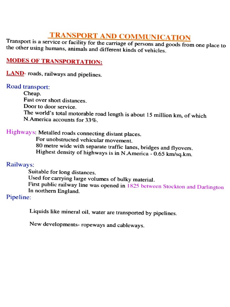 XII Transport and Communication (Notes) | PDF