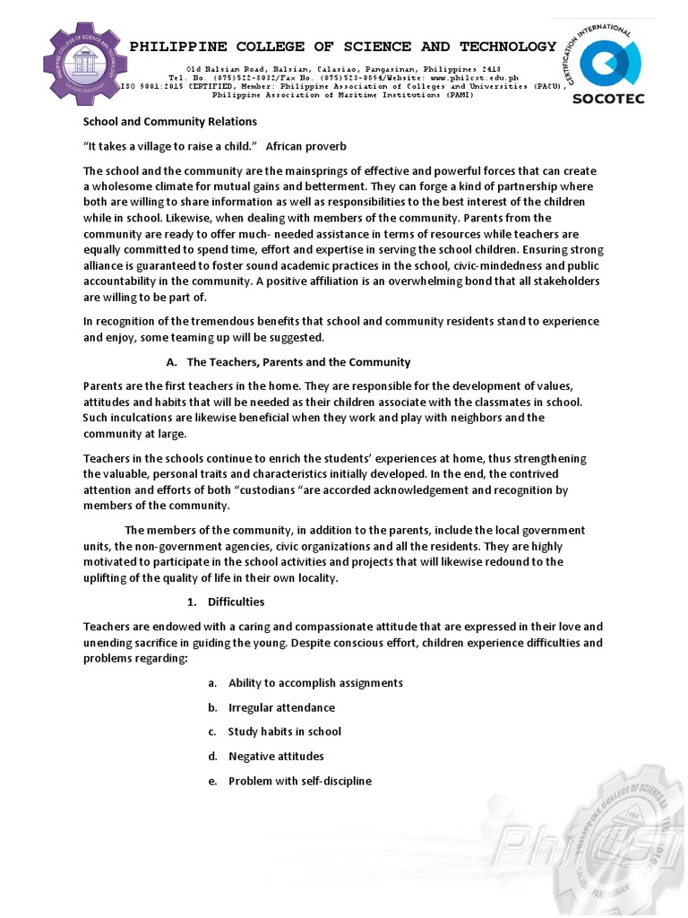 2 JRS School and Community Relations | PDF | Teachers | Community