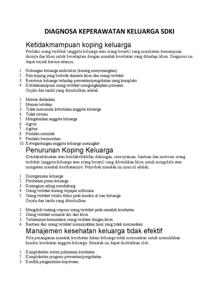 Diagnosa Keperawatan Keluarga Sdki | PDF
