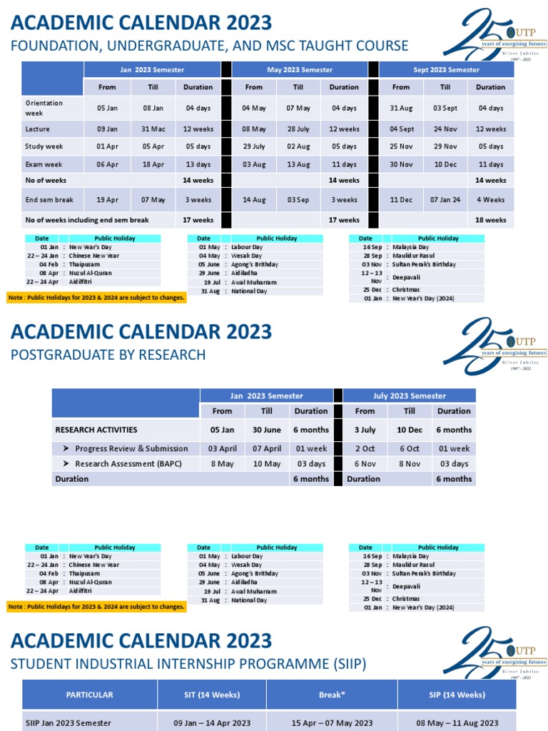 UTP Academic Calendar 2025 Overview | PDF