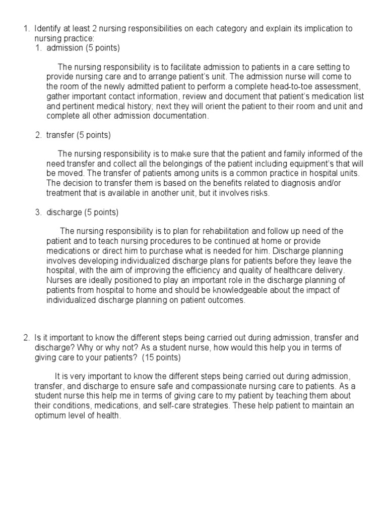 Admission, Transfer and Discharge | PDF | Patient | Nursing