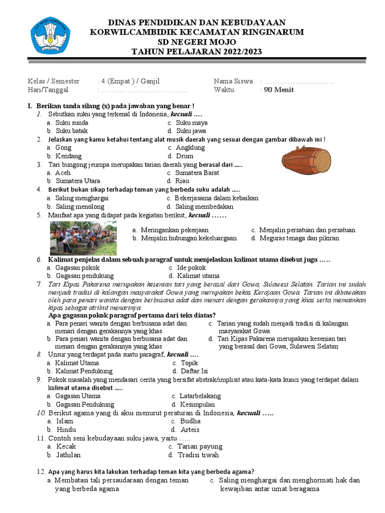 SOAL PTS KELAS 4 Tema 1 | PDF