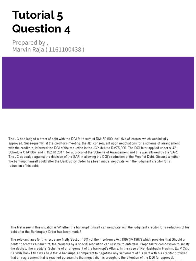 Tutorial 5, Q4 (Slides) | PDF | Bankruptcy | Judgment (Law)