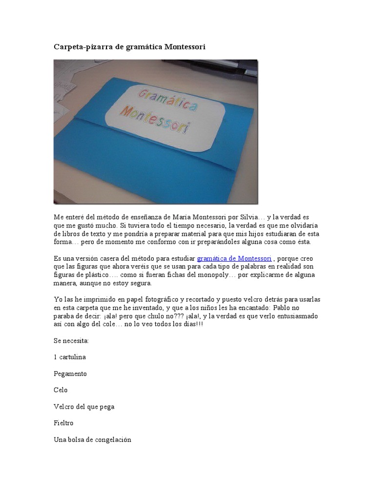 Carpeta-pizarra de gramática Montessori | PDF | Arte