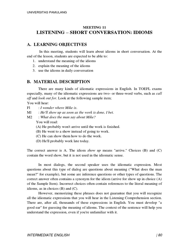 English 2-11-Listening Short Conversations | PDF | Idiom | Linguistics