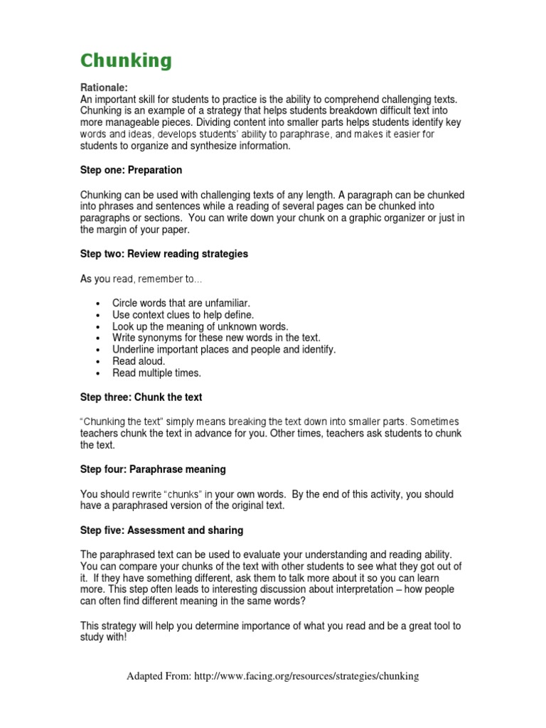 Chunking The Text Reading Strategy | PDF | Word | Linguistics