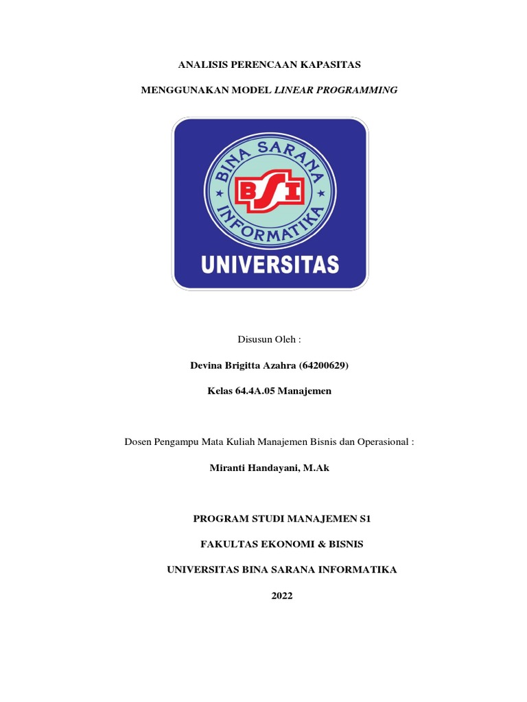 "Optimasi Kapasitas dengan Linear Programming" | PDF