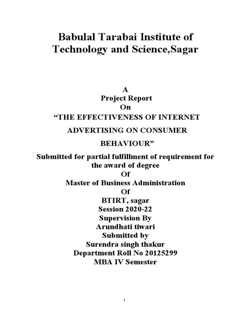 Mba Research Project Report | PDF | Advertising | Consumer Behaviour