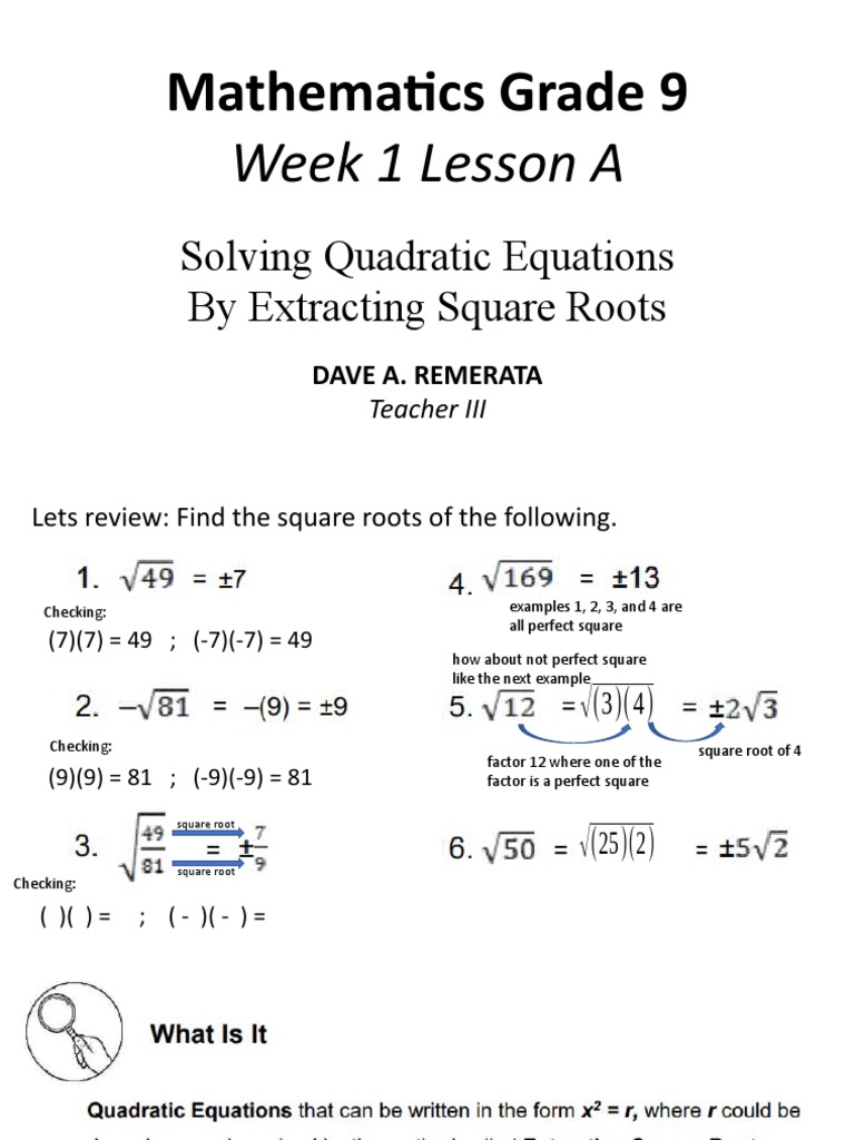 Gr9math q1 Wk1a PPT 2 | PDF | Square Root | Mathematical Objects
