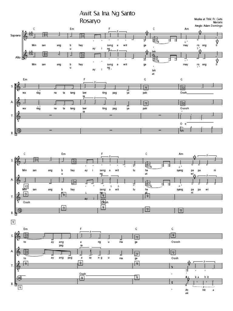 Awit Sa Ina NG Santo Rosaryo Satb Arr Domingo | PDF