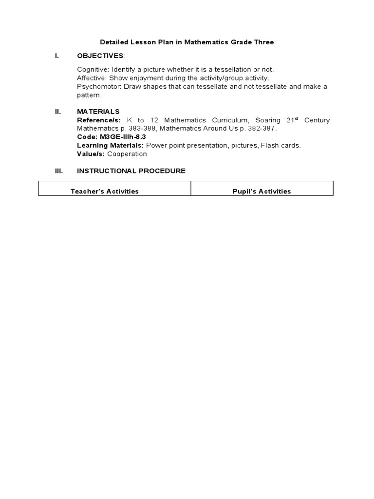 Detailed Lesson Plan in Mathematics Grad | PDF | Flashcard | Learning