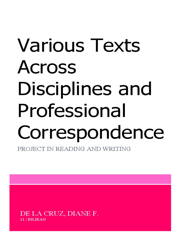 Various Text Across Disciplines and Professional Correspondence | PDF