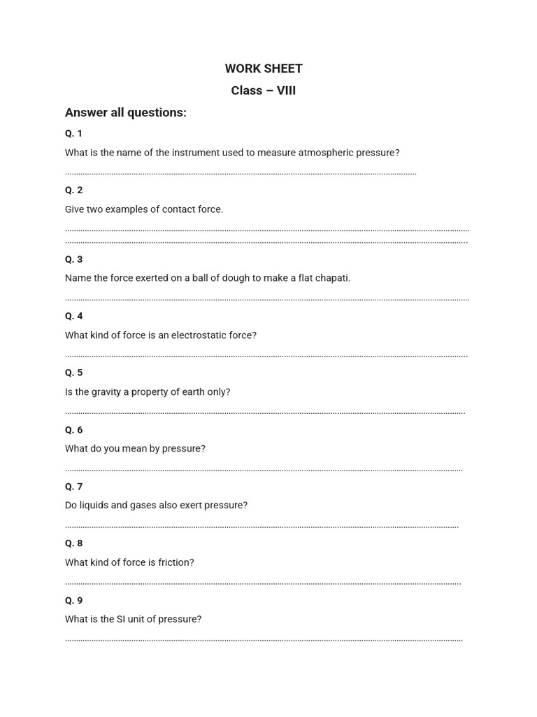 Pressure and Force 8 | PDF | Teaching Methods & Materials