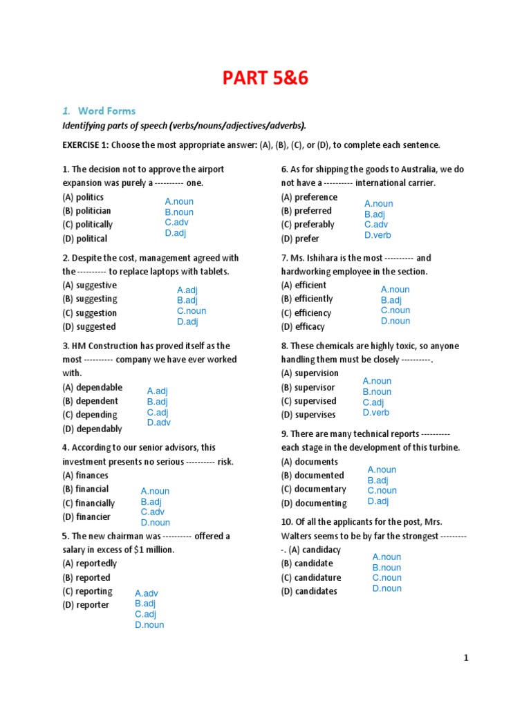 PRACTICE - Part 56 | PDF | Part Of Speech | Linguistic Typology