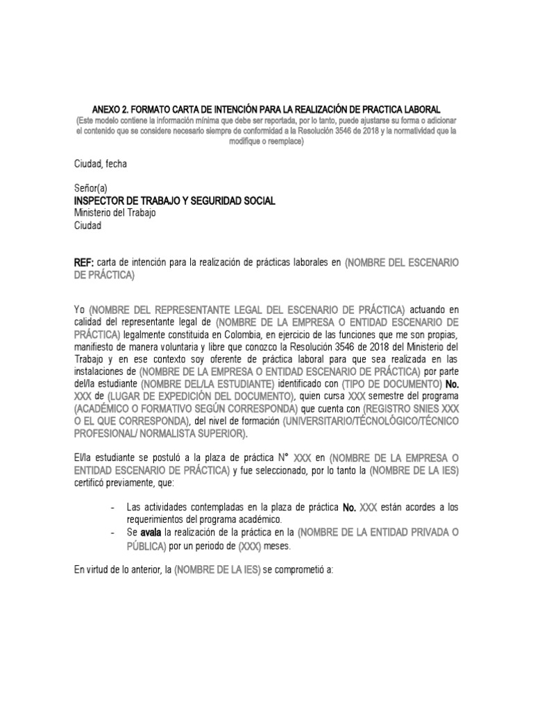 Formato Carta de Intención para La Realización de Practica Laboral | PDF