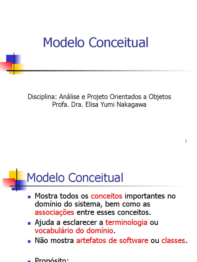Modelo Conceitual. Disciplina - Análise e Projeto Orientados A Objetos Profa. Dra. Elisa Yumi ...