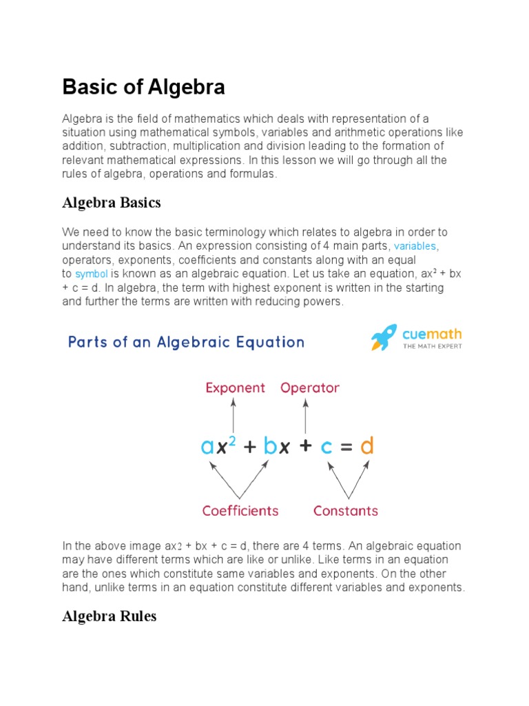 Basic Algebra | PDF | Algebra | Equations