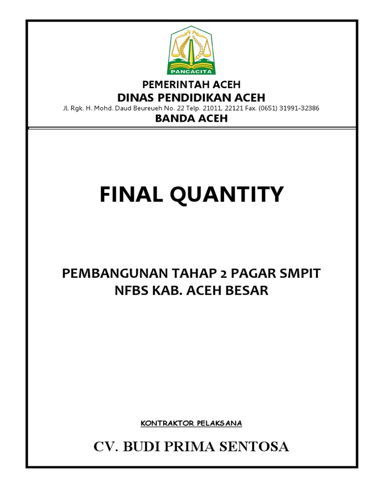 Final Quantity Pembangunan SMPIT | PDF