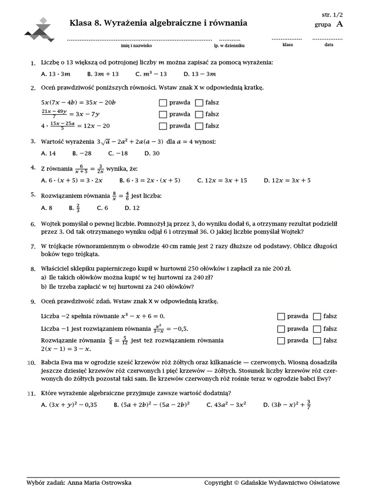 Wyrazenia I Rownania | PDF