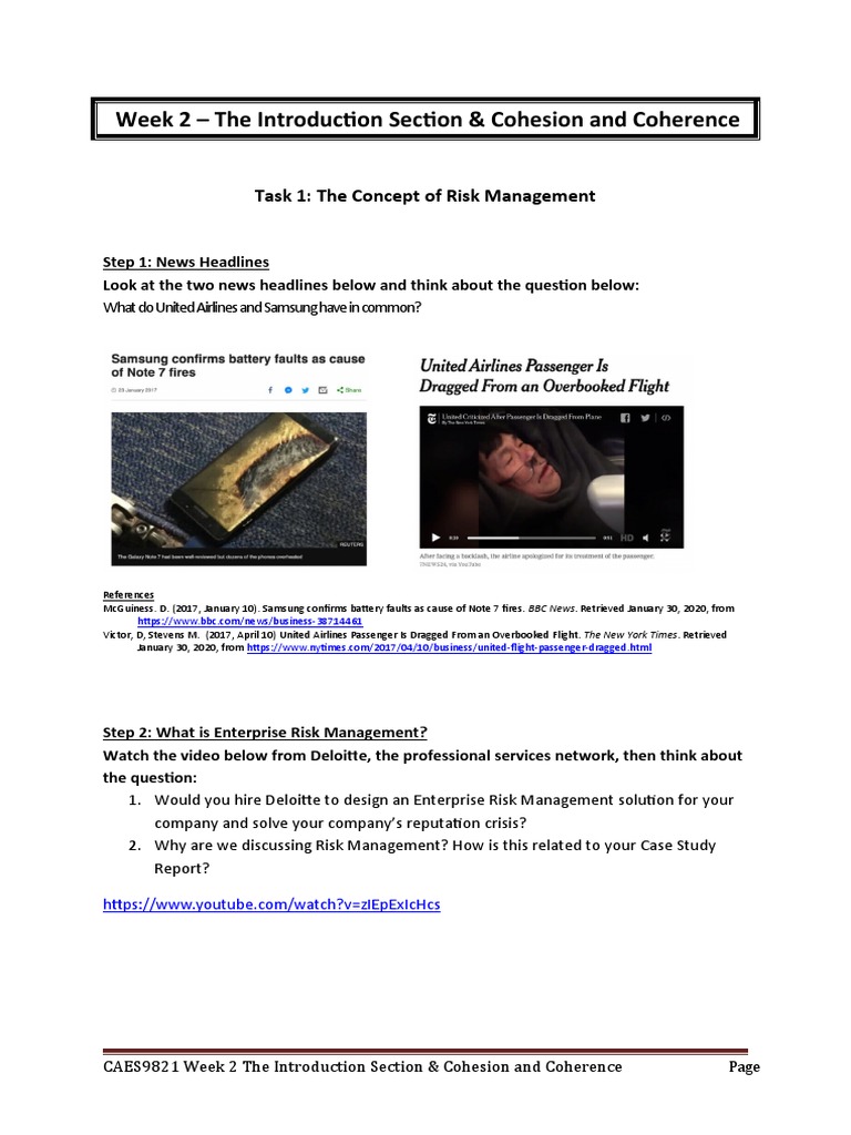 CAES9821 Week 2 Tasks (Student Ver.) | PDF | Reputation | Risk