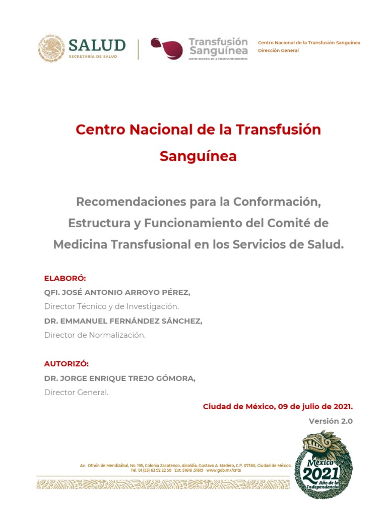 Comité de Medicina Transfusional: Recomendaciones | PDF | Transfusión ...