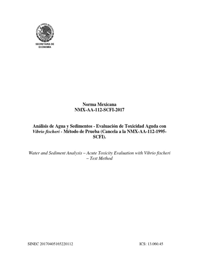 NMX-AA-112-SCFI-2017 Análisis de Agua y Sedimentos - Evaluación de ...