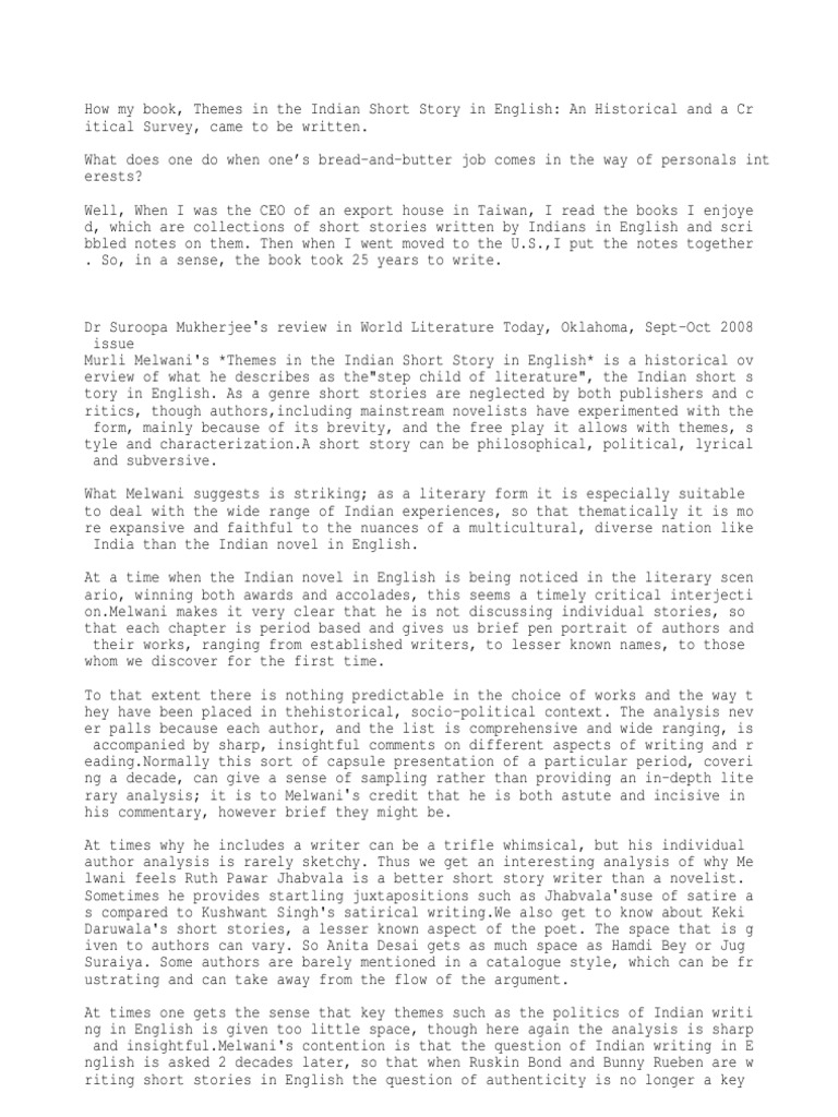 Themes in The Indian Short Story in English: An Historical and A ...