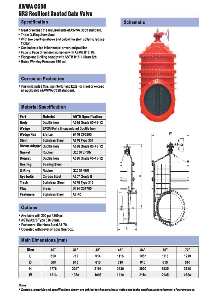 DN1800 Resilient Seat Gate Valve AWWA C509 | PDF