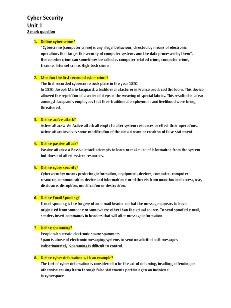 Cyber Security Unit 1 Pdf Cybercrime Security Hacker