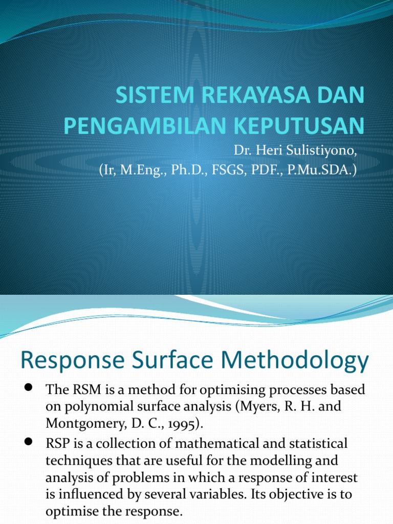 Sistem Rekayasa Pertemuan 5 Response Surface Methodology Pdf