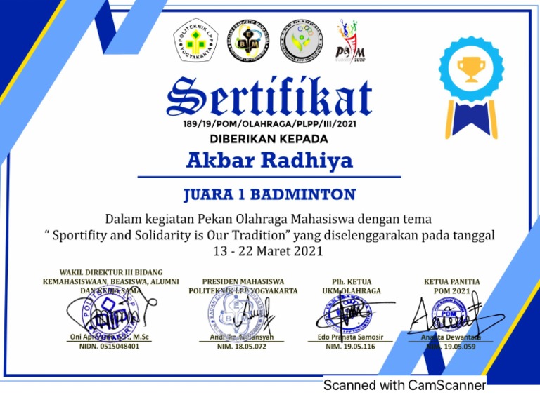 Sertifikat Badminton 2021 | PDF